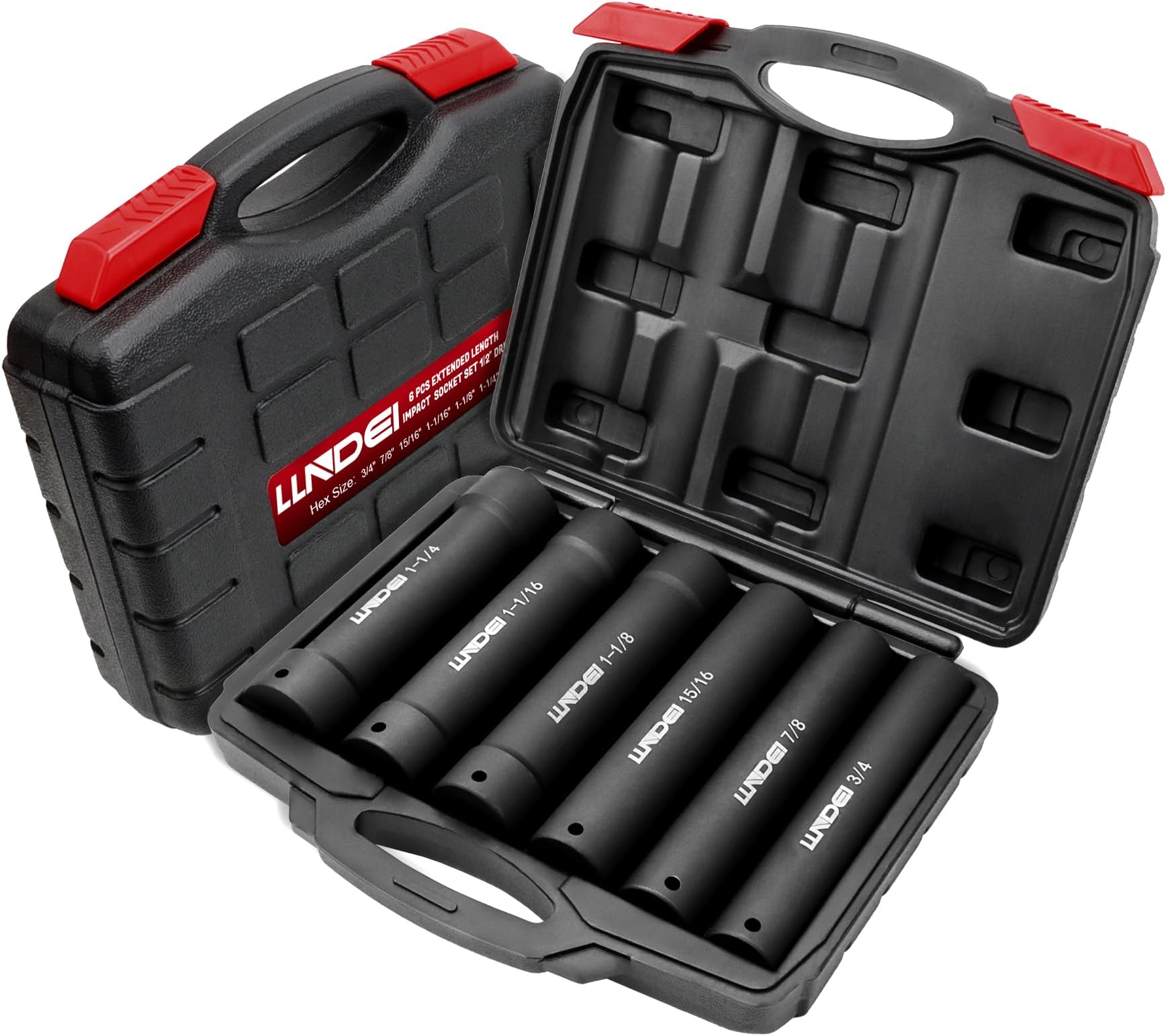 LLNDEI 1/2 Inch Drive Extended Length Impact Socket Set 6PCS Extra Deep ...