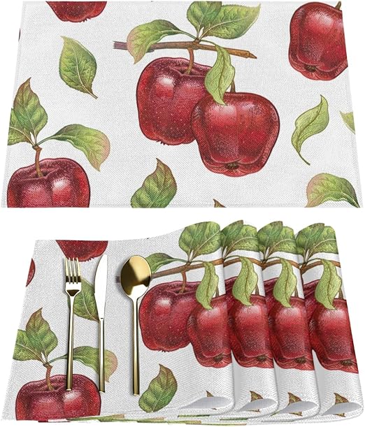 Amazon.com: Summer Apples Placemats Set of 4 Washable Kitchen Dining ...