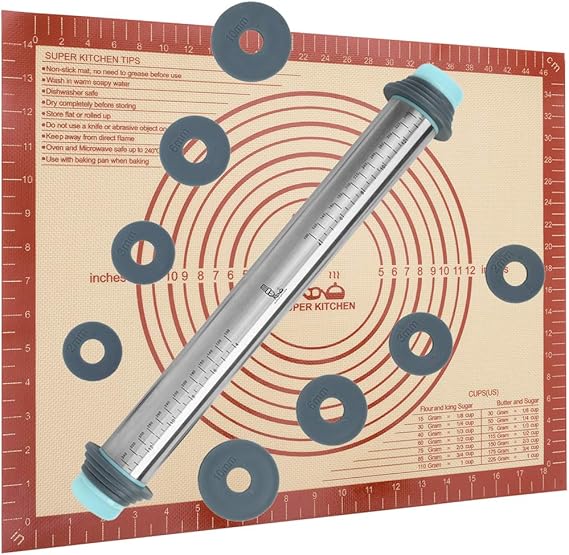 Nudelholz Einstellbares Edelstahl Teigroller, Antihaft Fondant ...