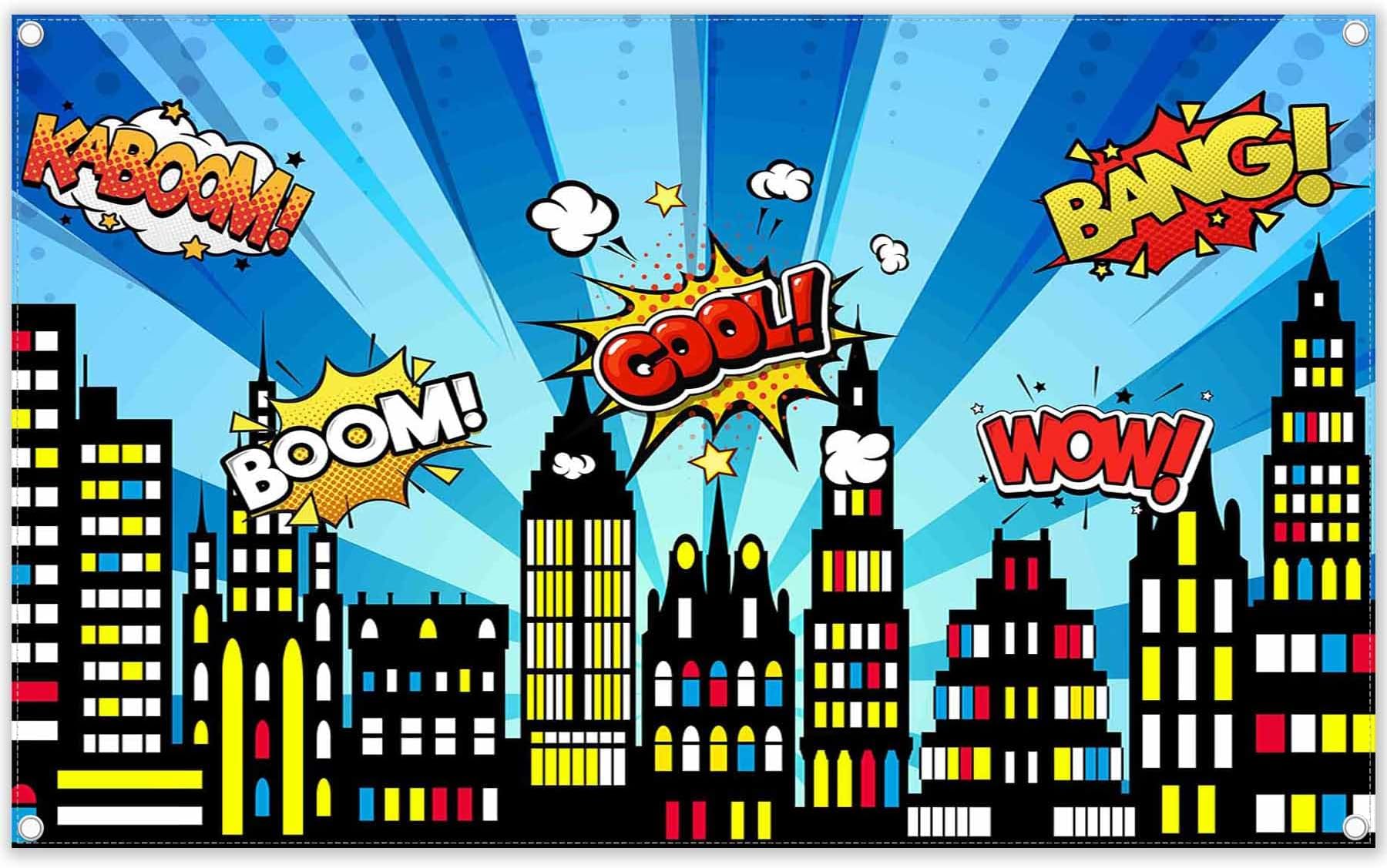 Amazon.com : ZTHMOE 96x60inch Superhero Cityscape Backdrop American ...