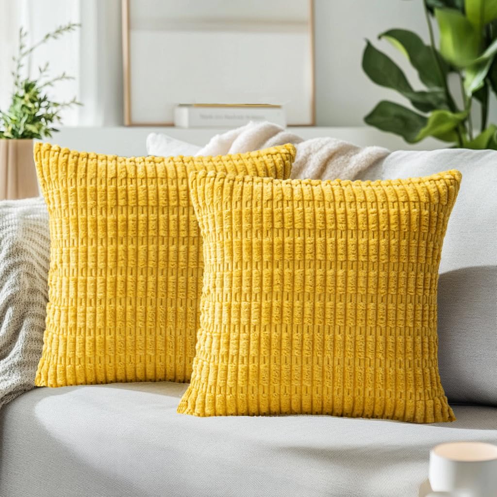 Amazon.com: QUORGVES Corduroy Decorative Mustard Yellow Throw Pillow ...