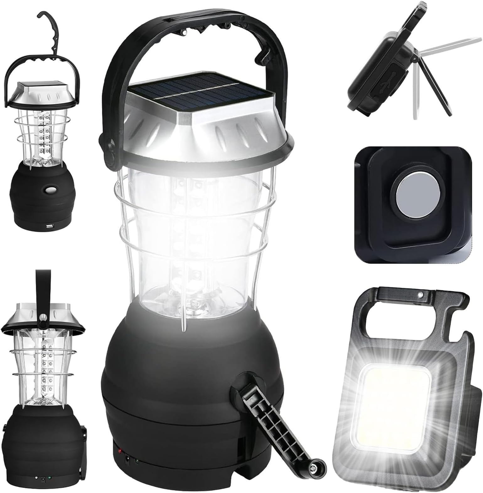 HT YUNJLI 6in1 Campinglampe solar aufladbar, Camping Handkurbel Laterne ...