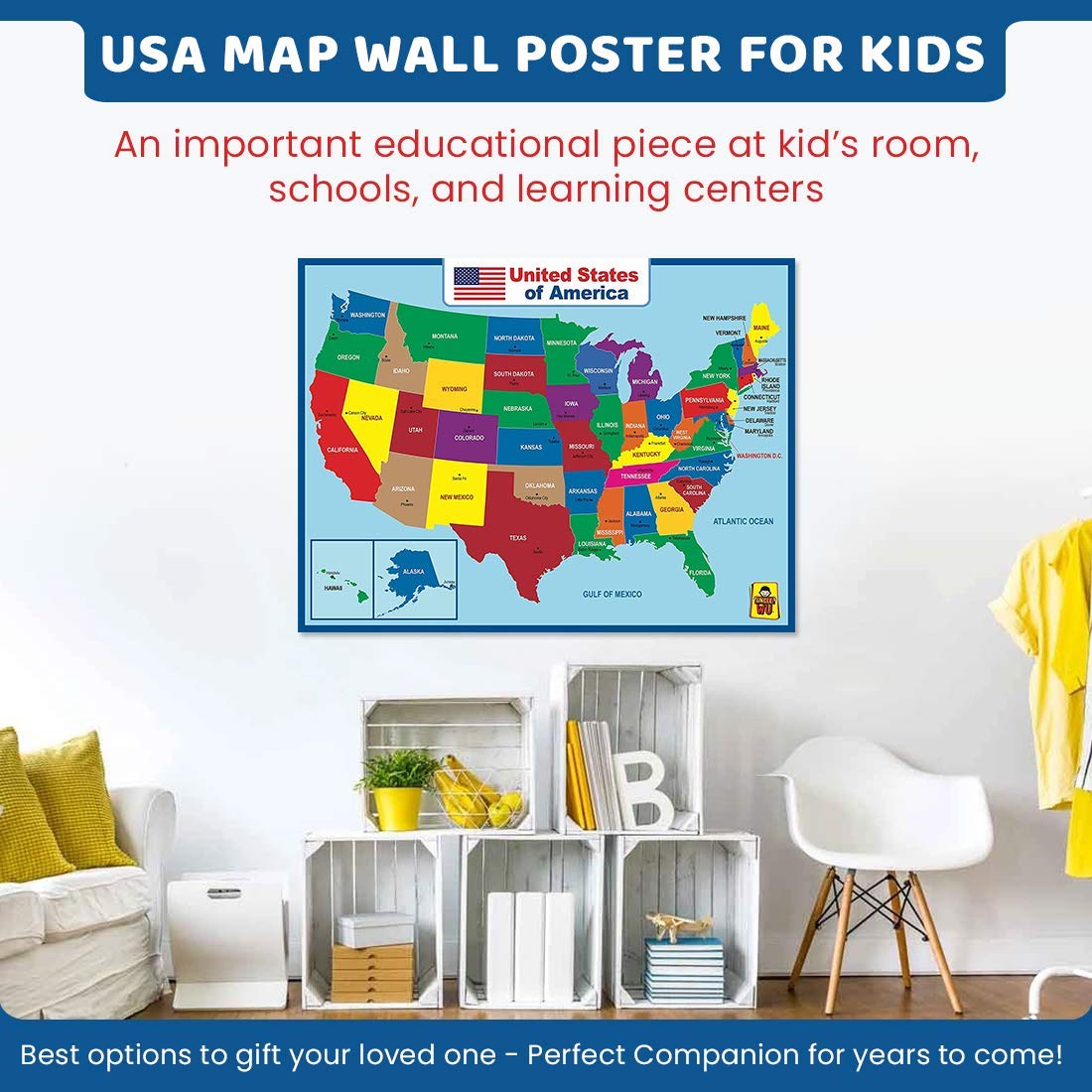 (2 Pack)-USA & World Wall Map for Kids/Adults, Colorful Countries ...