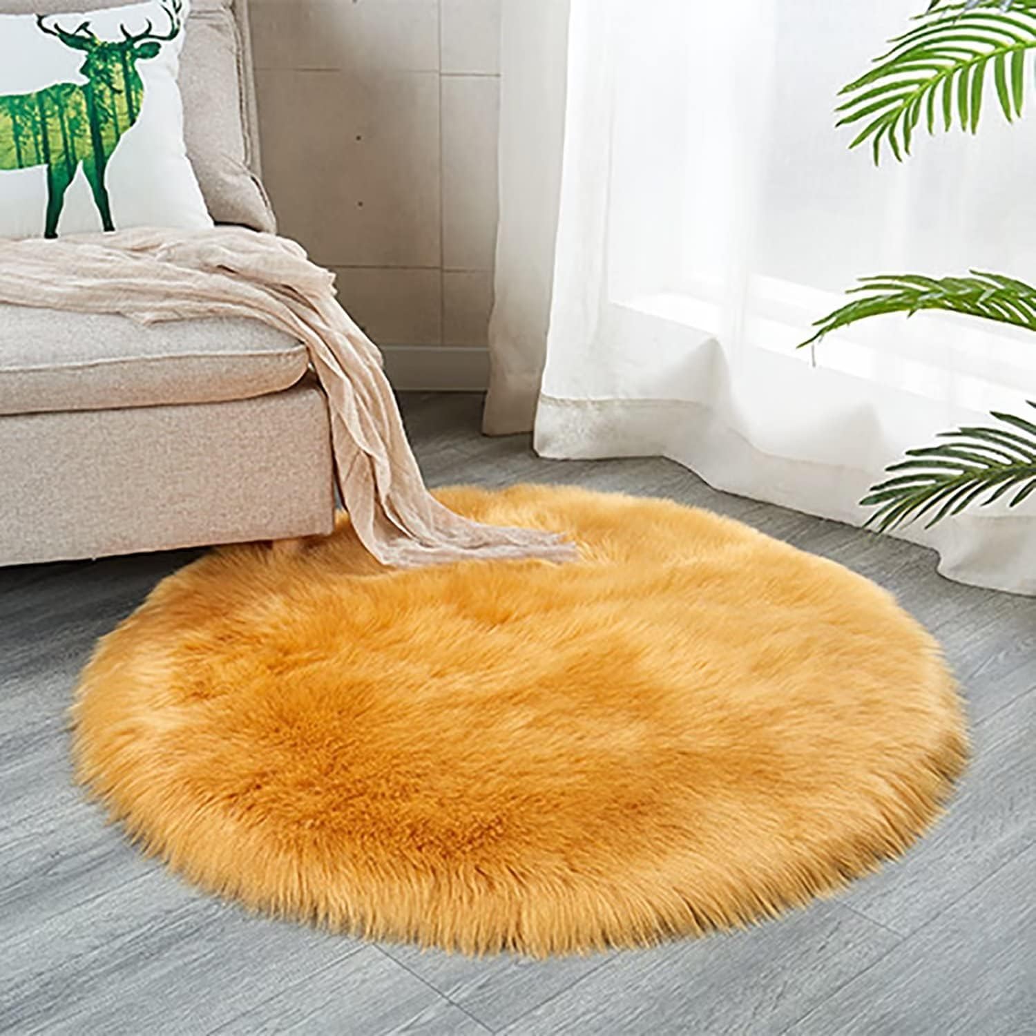 Amazon.com: Gold Round Rug 4 ft Fluffy Faux Fur Sheepskin Circle Rug ...