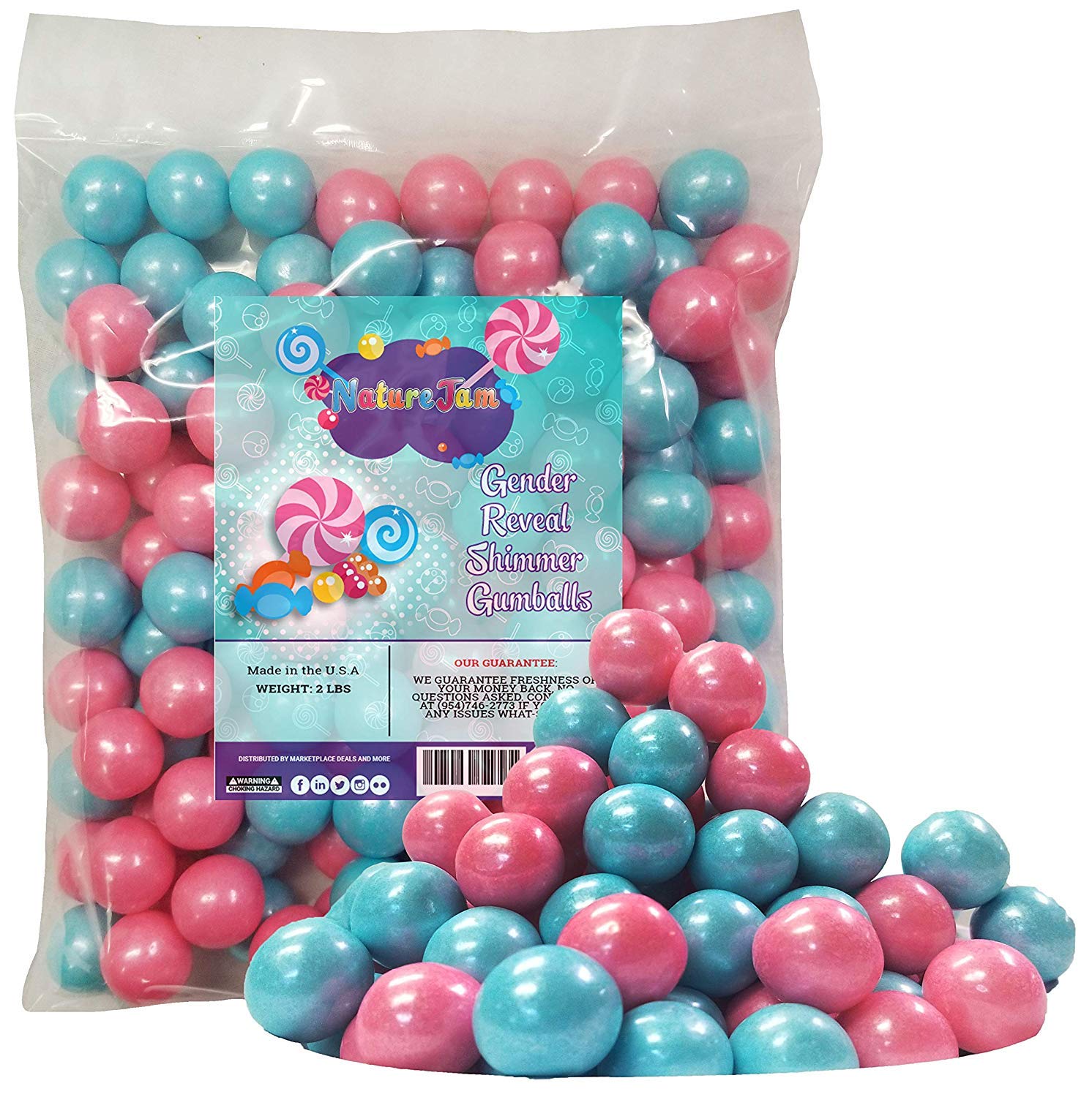 Amazon.com : Gender Reveal Gumballs Shimmer Pearl Pink And Blue Bubble ...