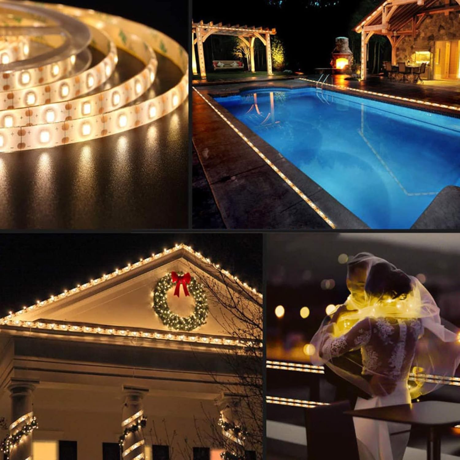 Solar Strip Lights Outdoor, Warm White Solar Powered Flexible Tape ...