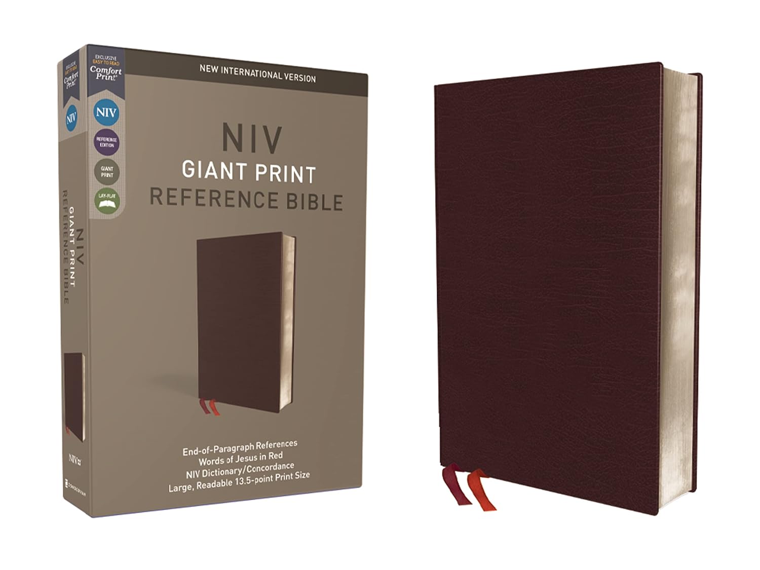 NIV, Reference Bible, Giant Print, Bonded Leather, Burgundy, Red Letter ...