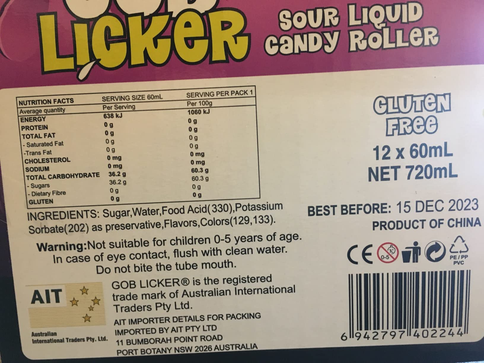 TNT Gob Licker Sour Liquid Candy Roller, 12 x 60 Milliliters : Amazon ...