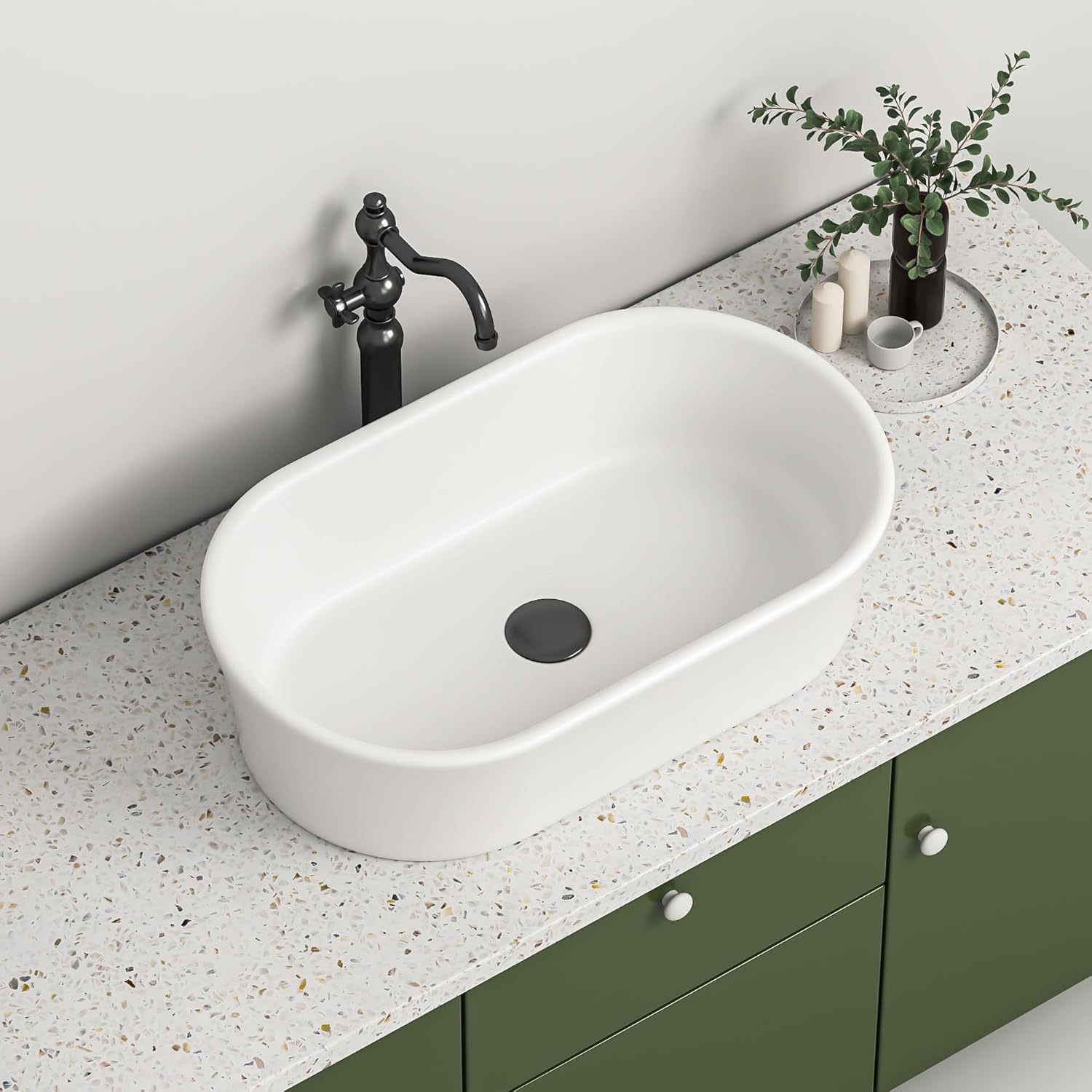 ELLAI Oval Vessel Sink Bathroom Sink Above Counter Bowl Sink Porcelain ...