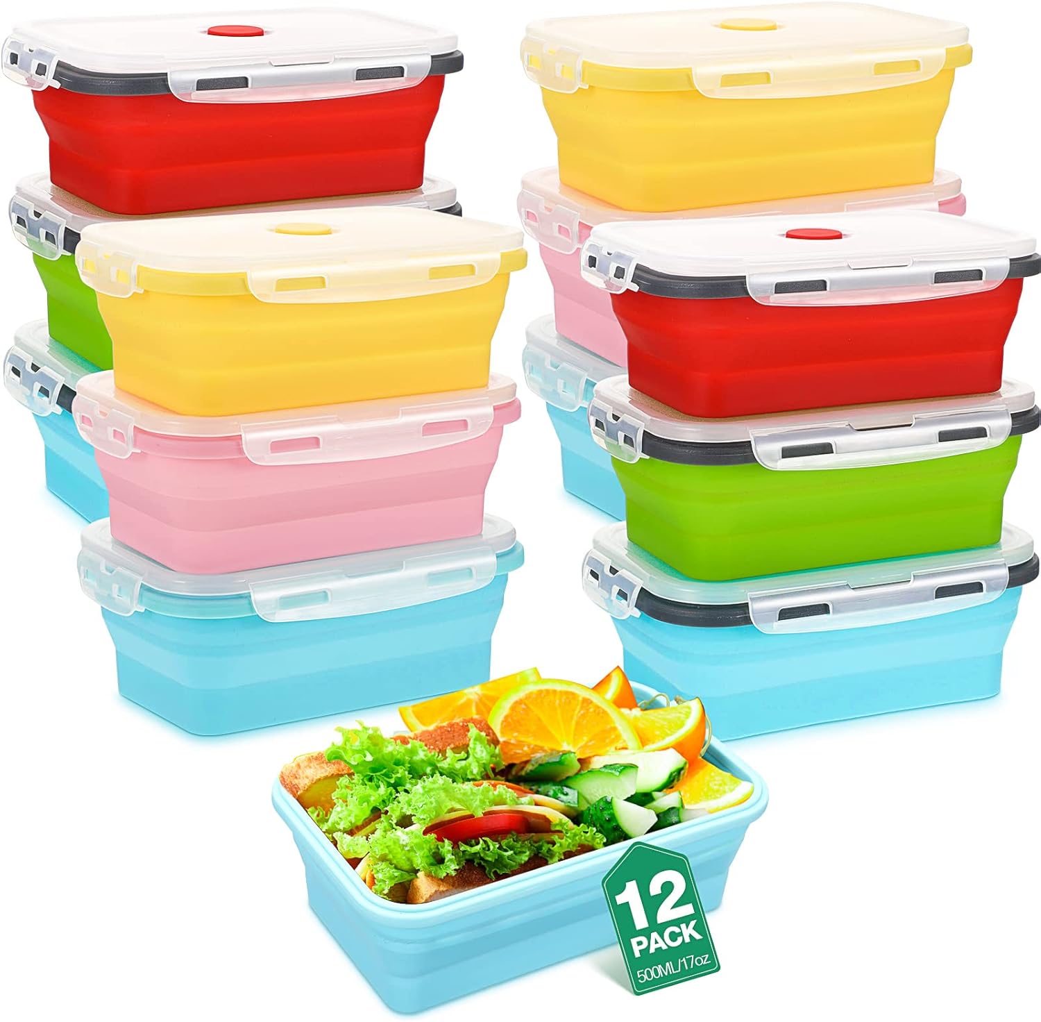 Maxdot Set of 12 Silicone Food Storage Container Back to School ...
