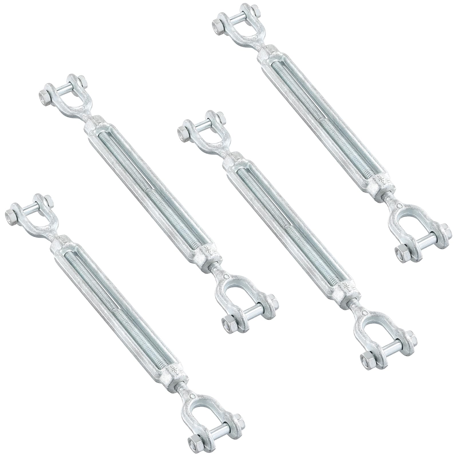 PINGEUI 4 PCS M10 Jaw and Jaw Turnbuckles, 11.6 Inch Galvanized Steel ...
