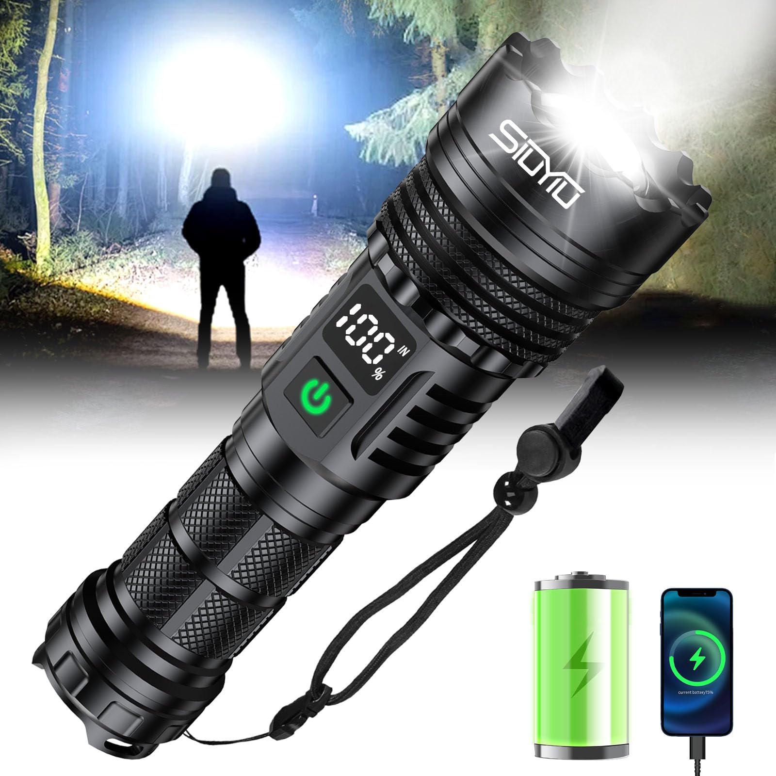 Siuyiu Torches LED Super Bright Rechargeable Torch, 3000 Lumens LED ...