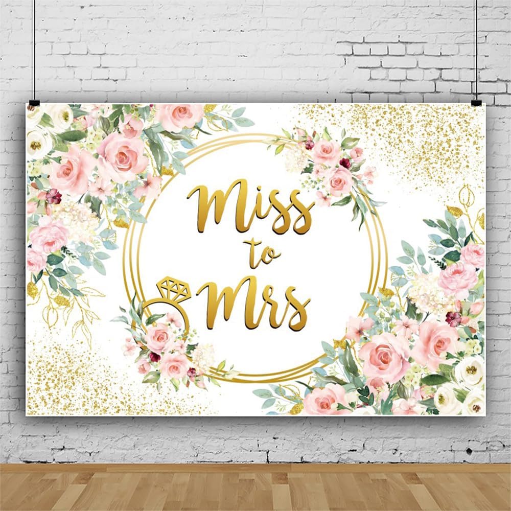 Amazon.com : Vinyl 9x6ft Miss to Mrs Backdrop Pink Flowers Gold Glitter ...