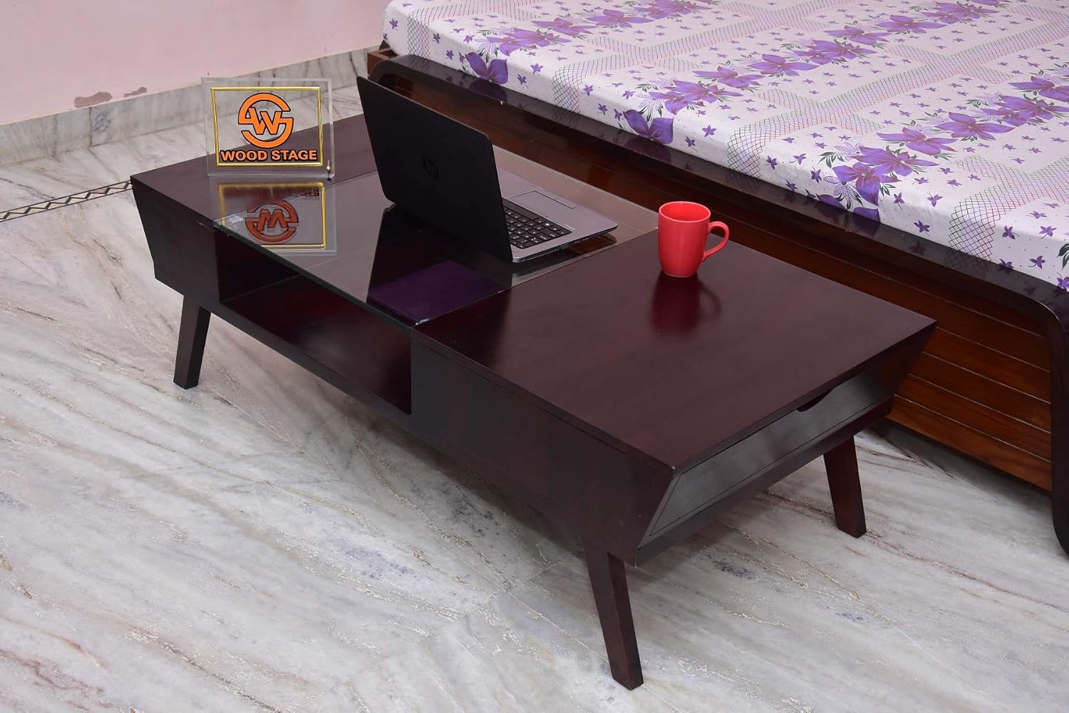 Woodstage Sheesham Wood Center Coffee Table with Drawer and Shelf ...