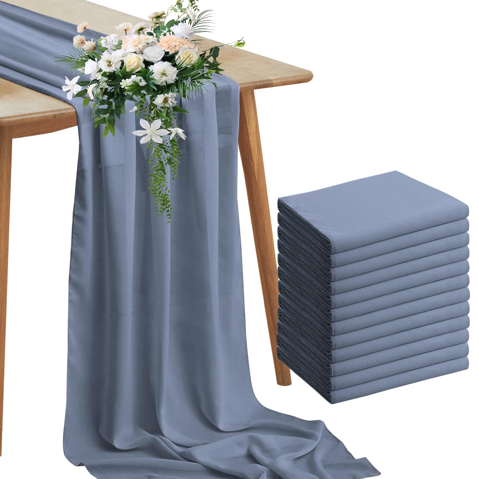 Amazon.com: Horbaunal 12 Pack Dusty Blue Chiffon Table Runners 10FT ...