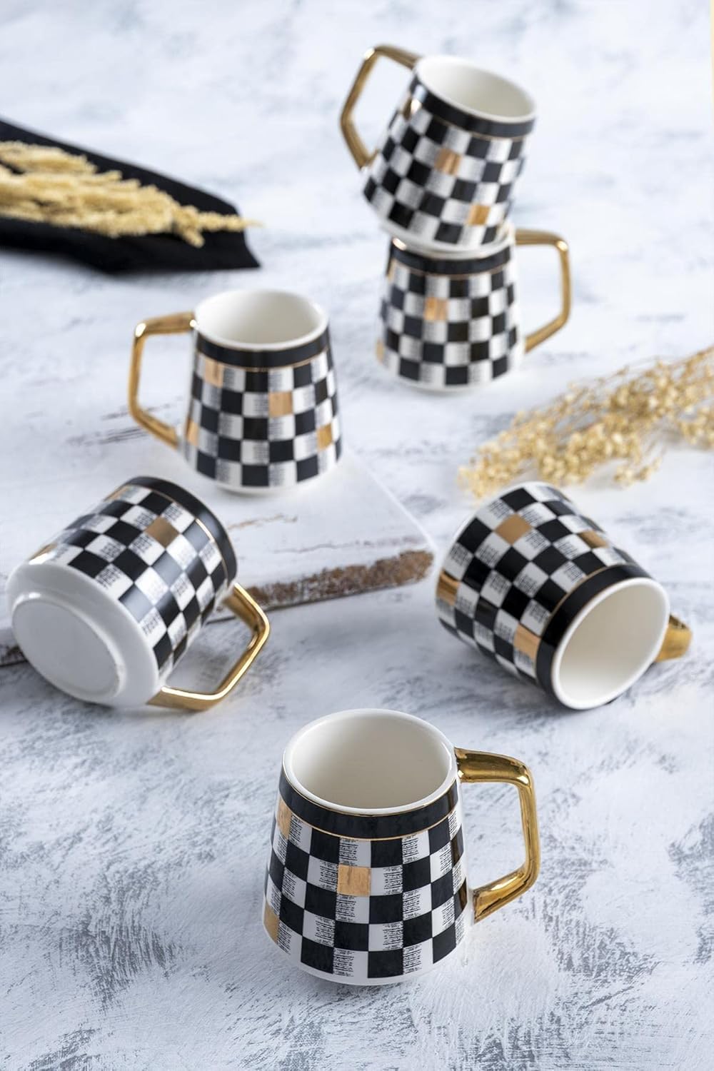 Amazon.com: ACAR PLUS Checkered Coffee Mugs, Set of 2, 8 oz Porcelain ...