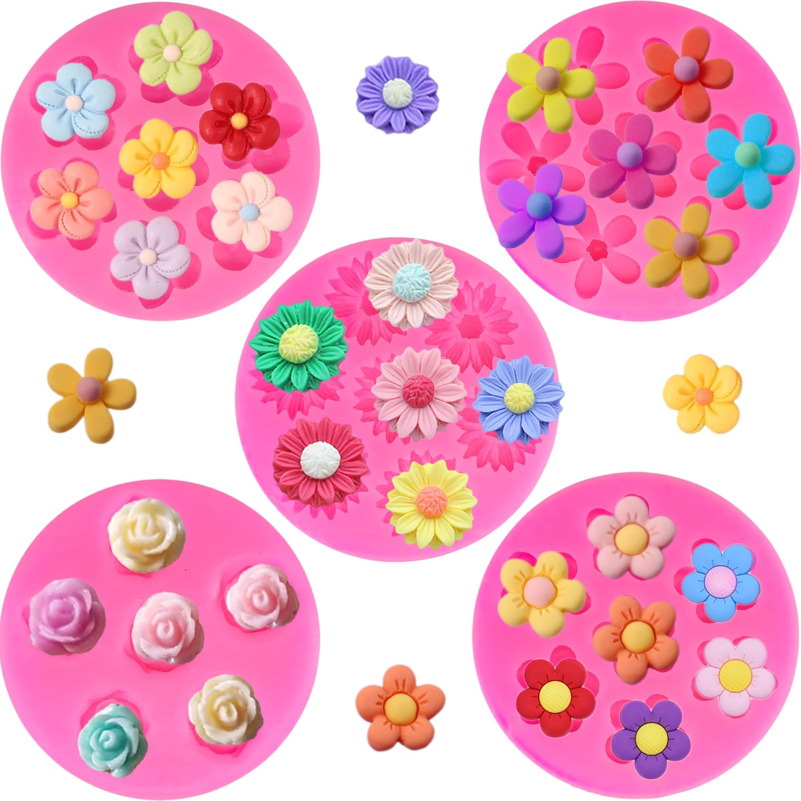 Amazon.com: 5Pcs Flower Mold Silicone, Rose Mold Daisy Silicone Molds ...