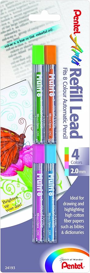 Amazon.com : Pentel Arts 8 Colour Refill Lead, Assorted Colors, 4 Pack ...