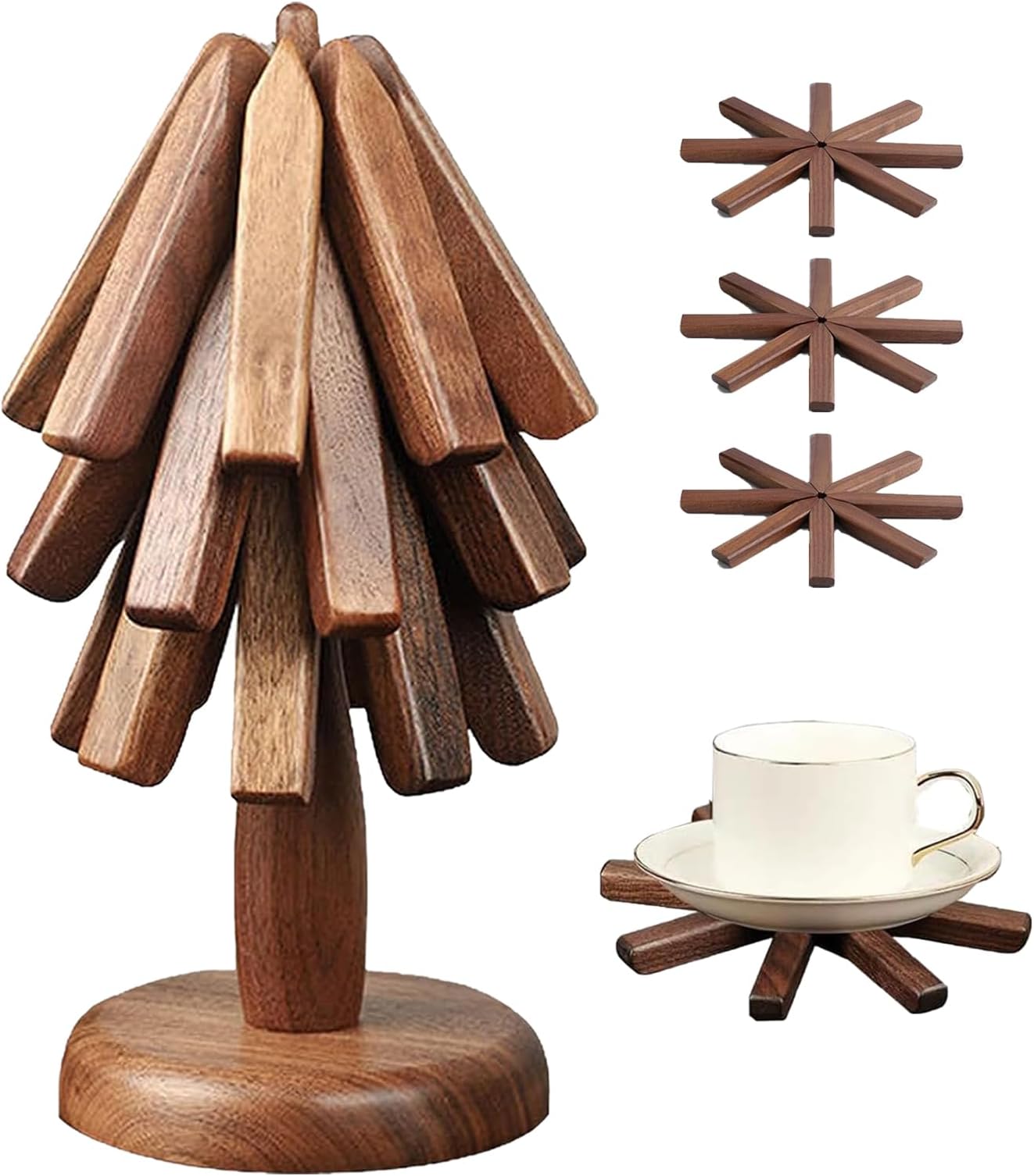 Amazon.com: Natural Walnut Wood Trivets - Foldable Tree Hot Plate Mat ...