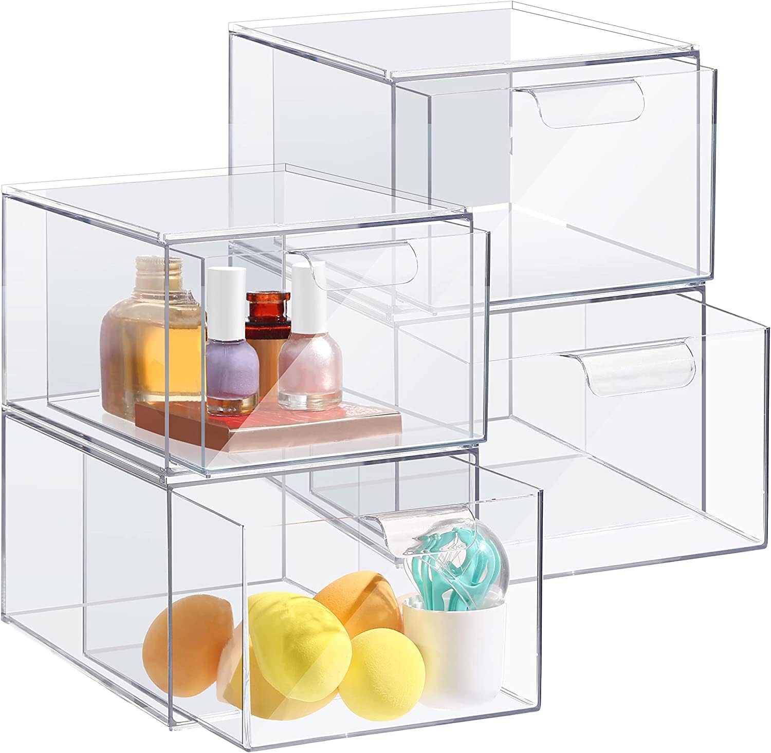 4 Pack Stackable Clear Drawer Organizer Bins from GUAGUAFUN