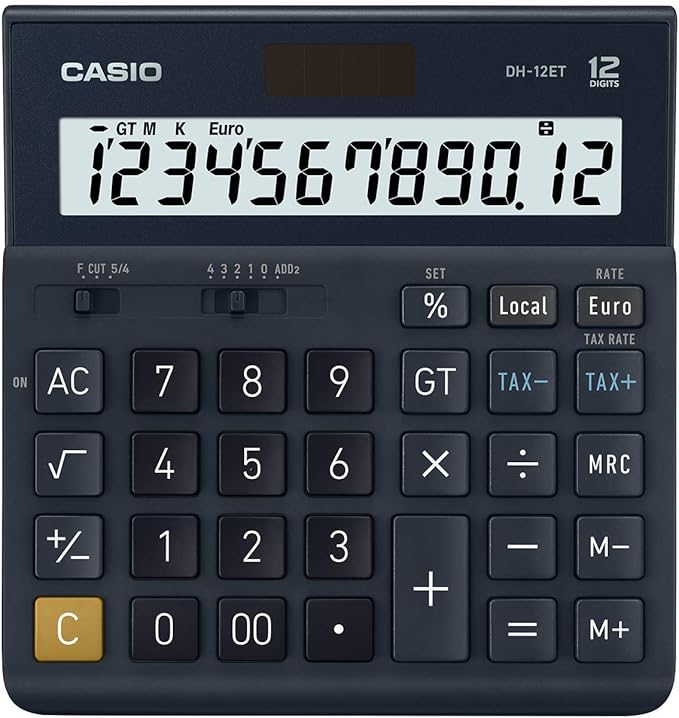 Casio Desktop Calculator, 12 Digit Tax Calculator, Total Storage, Solar ...