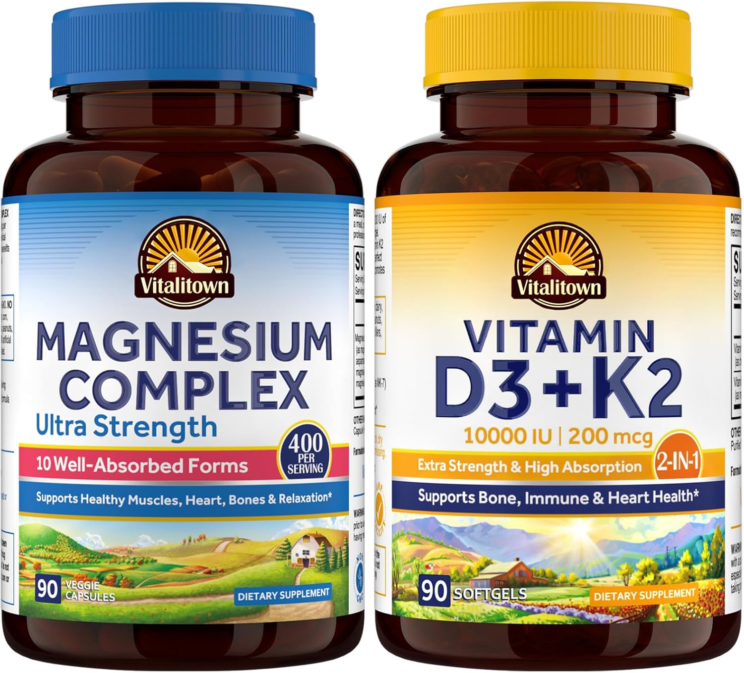 Amazon.com: Vitalitown Ultra Magnesium & Vitamin D3 K2 Bundle (Pack of ...
