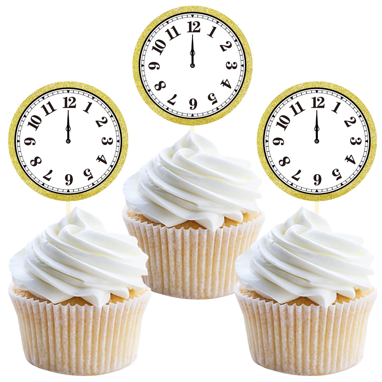 Amazon.com: 24PCS Midnight Clock Cupcake Toppers, Happy New Year Cake ...