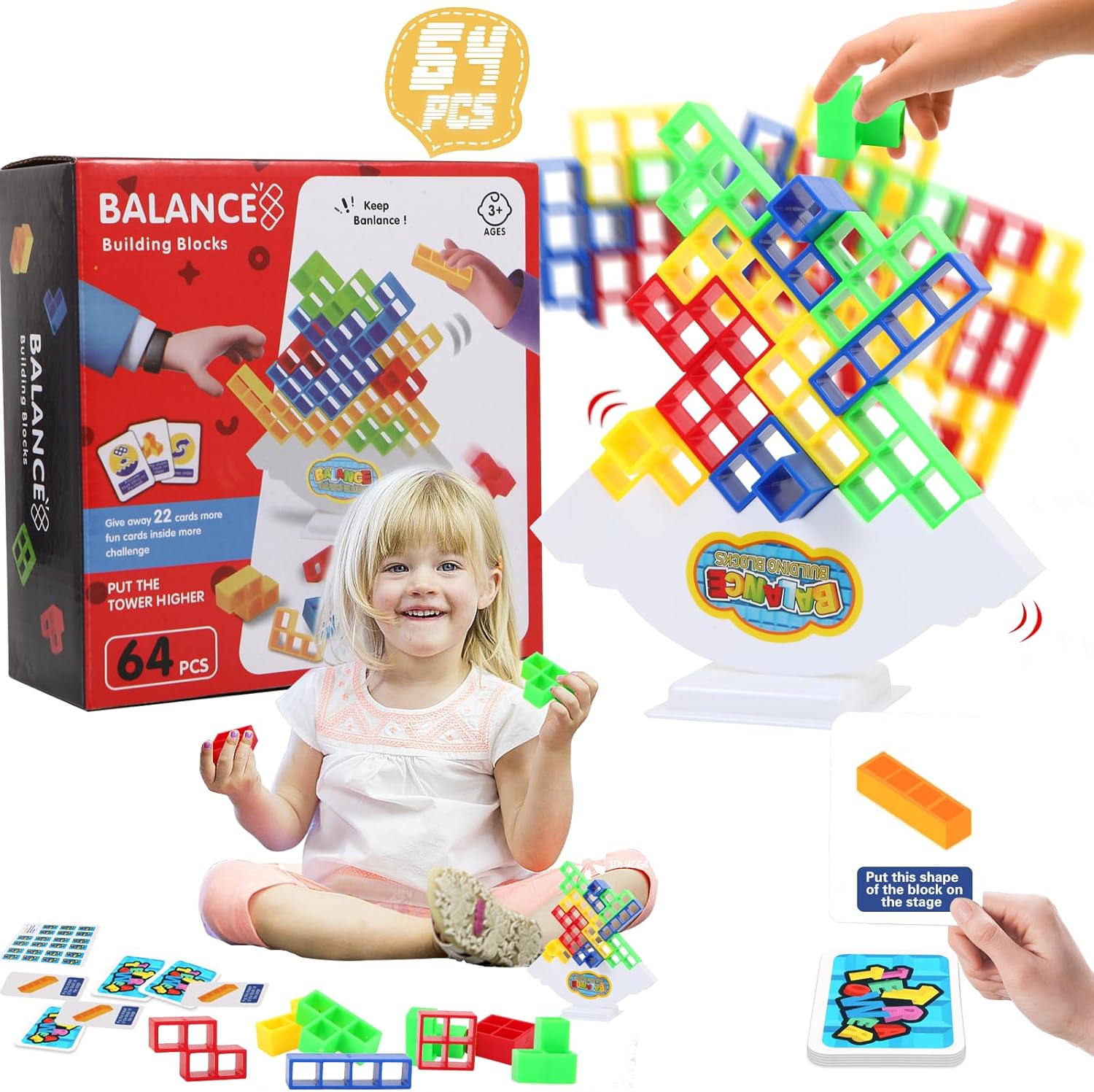 Amazon.com: LMTNNB 64Pcs Tetra Tower Game, Balance Stacking Blocks ...