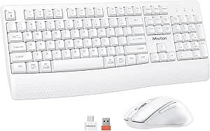 Amazon.com: MEETION White Wireless Keyboard and Mouse Set with Wrist Support, 2.4GHz USB Plug ...