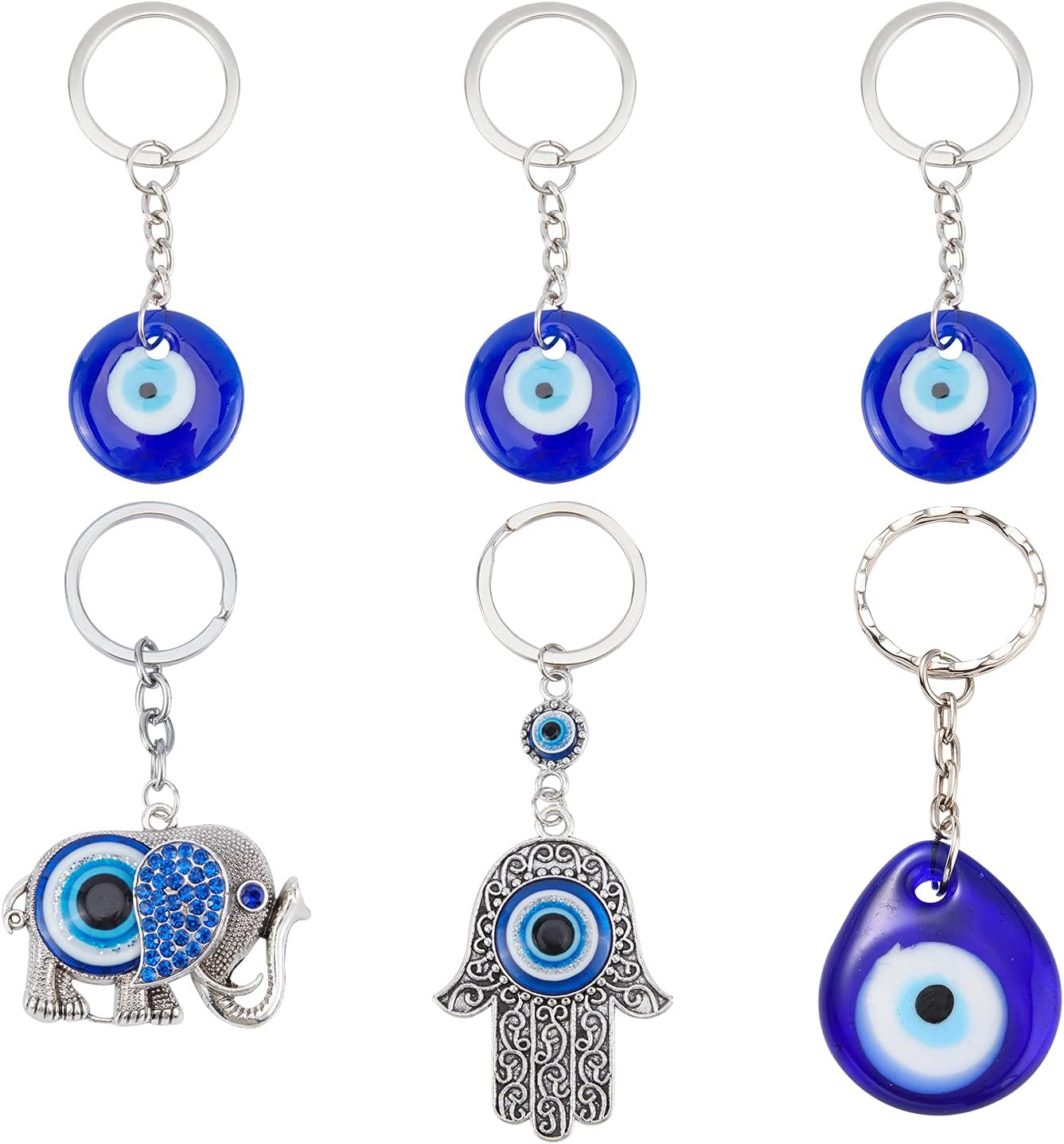 PH PandaHall 6 Pack Evil Eye Key Chain Keyring Set Turkish Hand of ...
