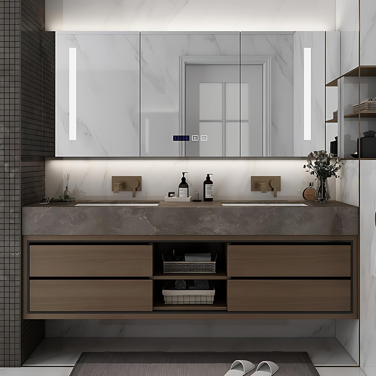 HYNNAR Bathroom Vanity with Double Sink - Vanities has 4 Drawers & 2 ...