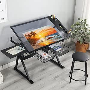 Amazon.com: LiviNest Height Adjustable Drafting Table - Modern Tempered ...