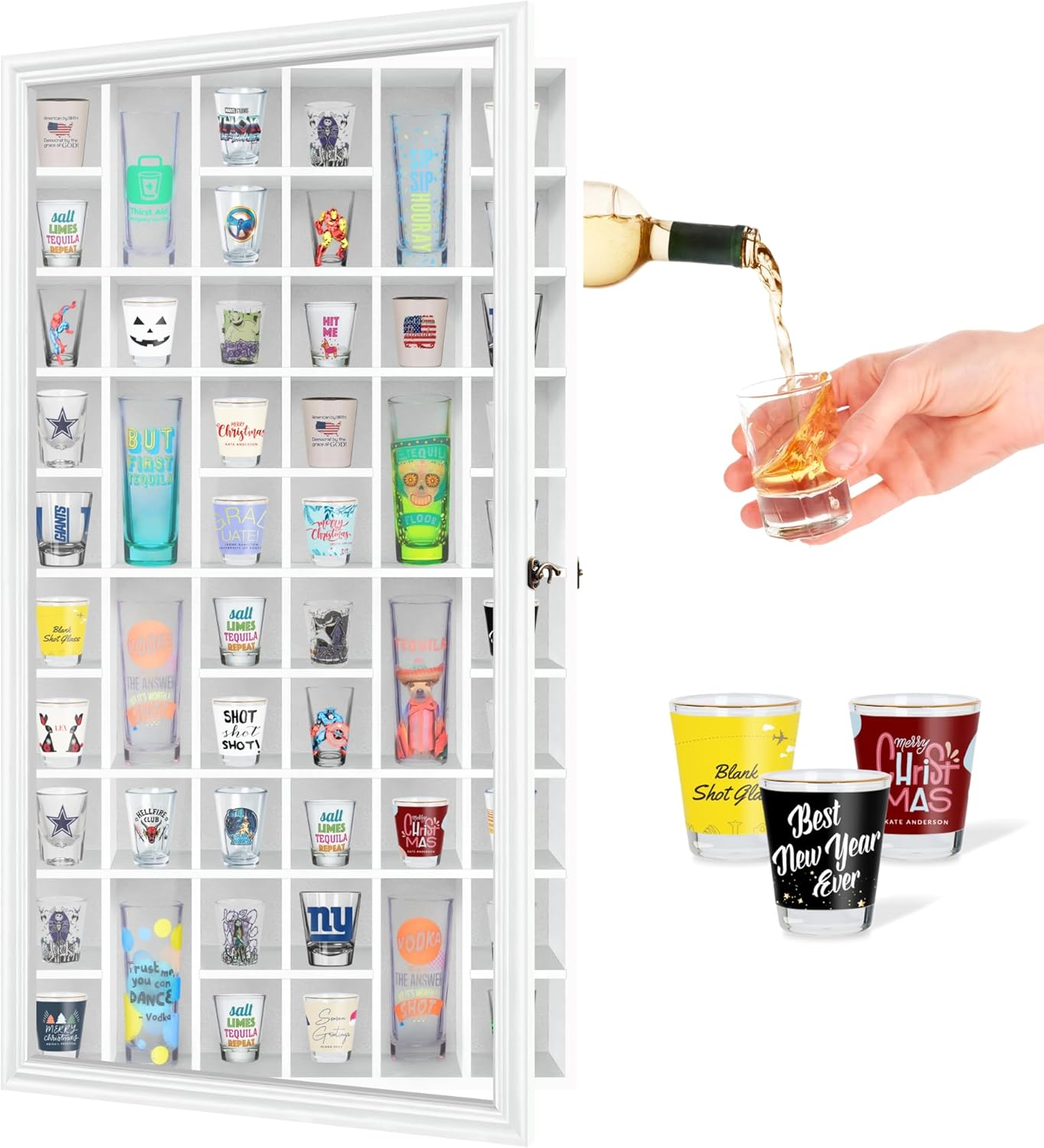 Amazon.com - ILOT Shot Glass Display Cabinet Solid Wood - Large Display ...