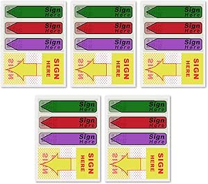 Amazon.com : 500pcs Stickers(5 Pack) Sign Here Labels, Initial Here ...