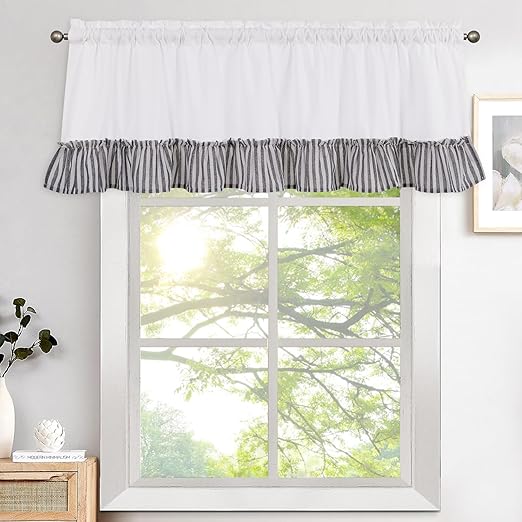 Amazon.com: ASPMIZ Farmhouse Kitchen Valance Curtains White Cotton ...