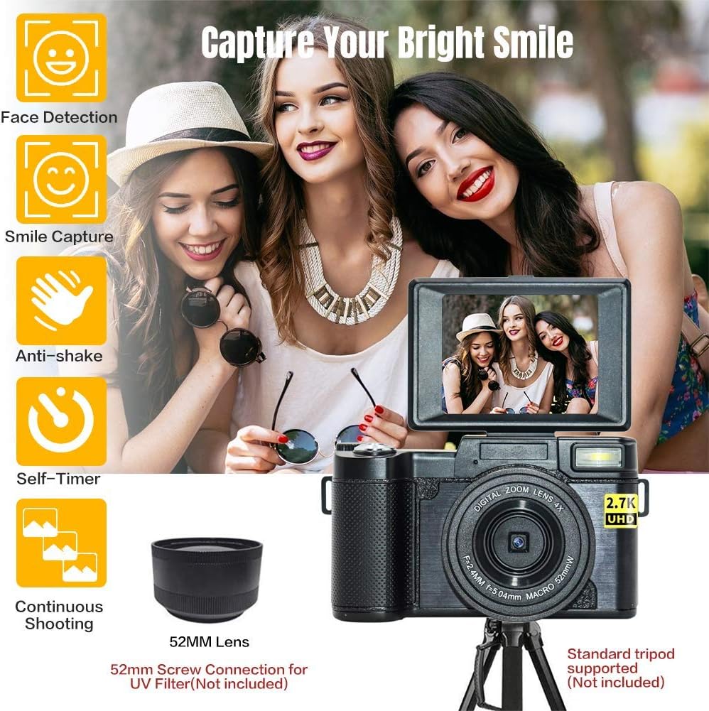 CEDITA 2.7K Digital Camera Vlogging Camera 30MP Full HD Digital Camera ...