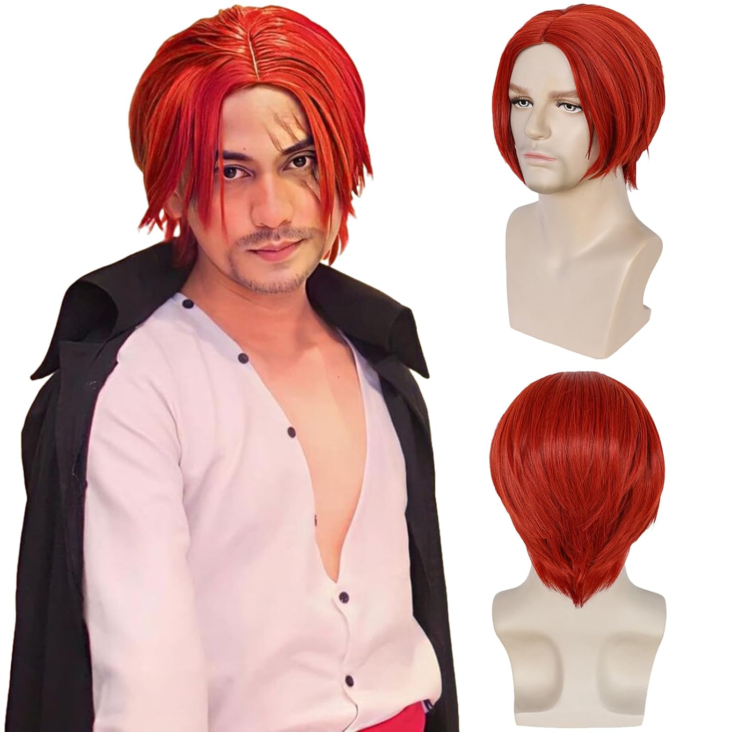 Amazon.com: IEBIYO Red Anime Wig Mens Red Wig Short Layered Red Boys ...