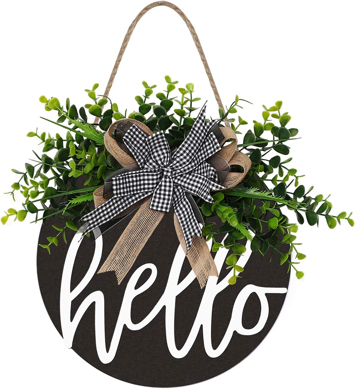 Amazon.com: Wood Round Hello Welcome Wreath Sign Hanging Decoration ...