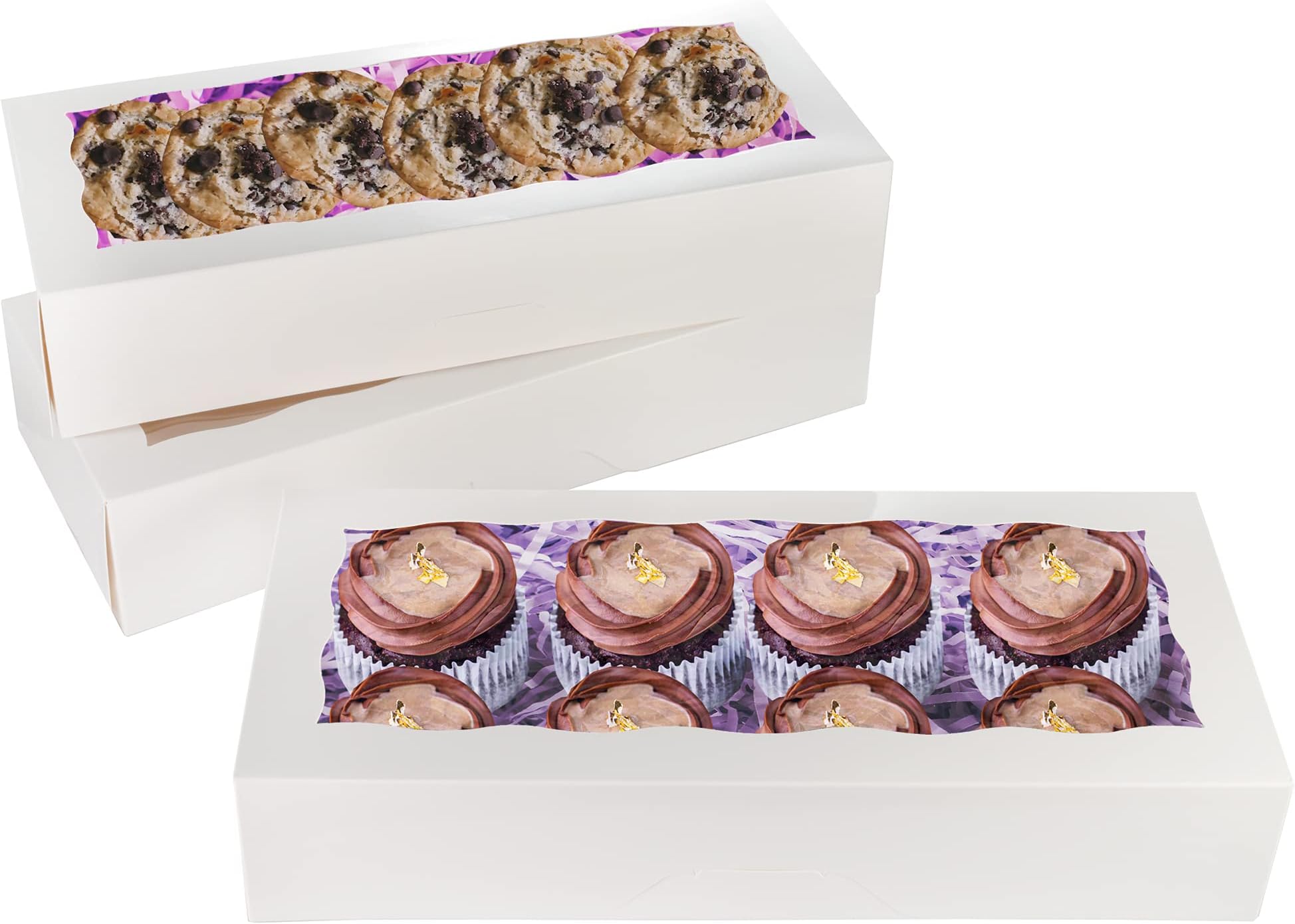 Amazon.com: RIFMEAE Cookie Boxes, 14" x 10" x 2.5" White Bakery Boxes ...