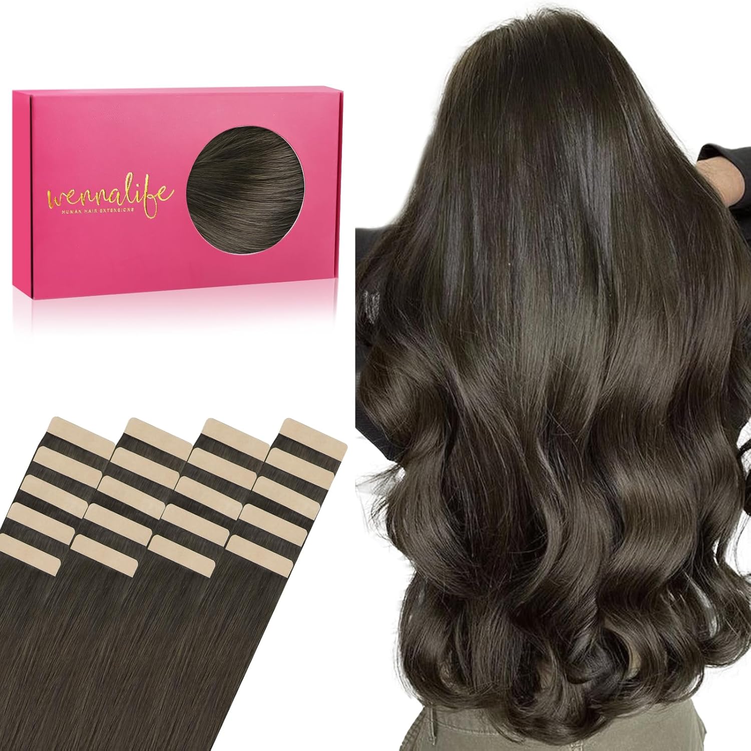Amazon.com : WENNALIFE Tape in Hair Extensions Human Hair, 20pcs 50g 14 ...