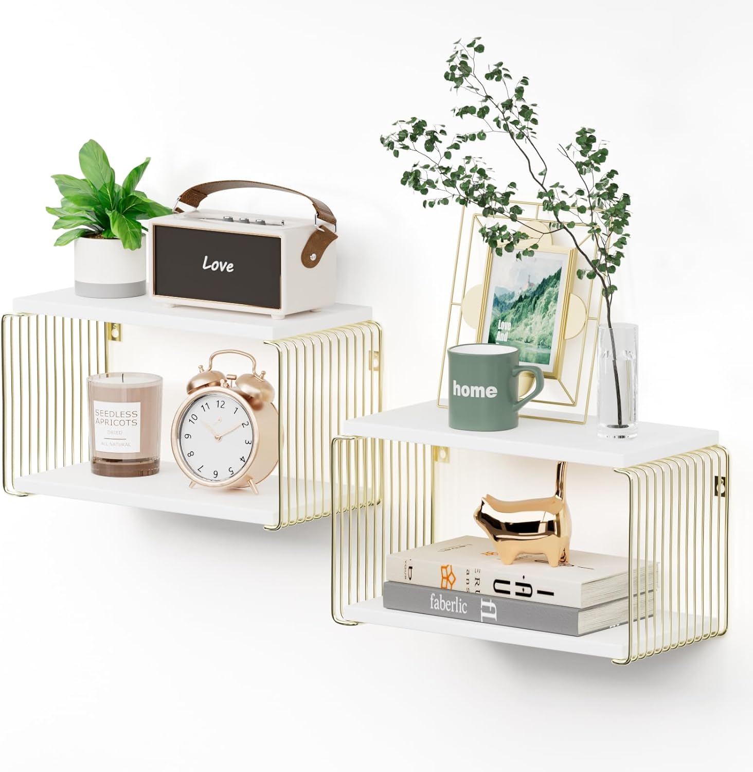 Amazon.com: Floating Nightstand Set of 2, White and Gold Wall Mounted ...