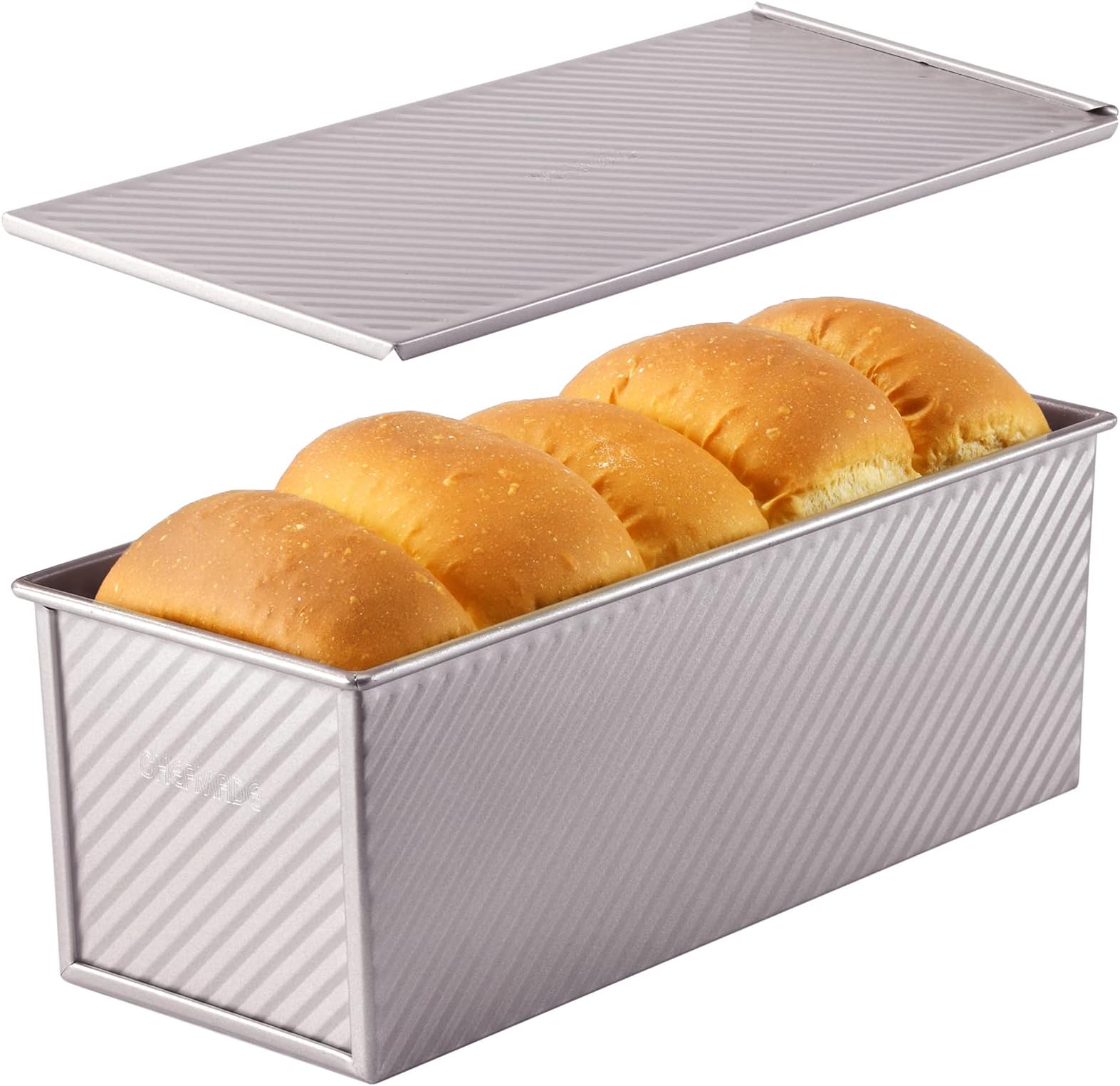 Amazon.com: Monfish Large Loaf Pan w Lid Pullman Bread Pan 2.2lb dough ...