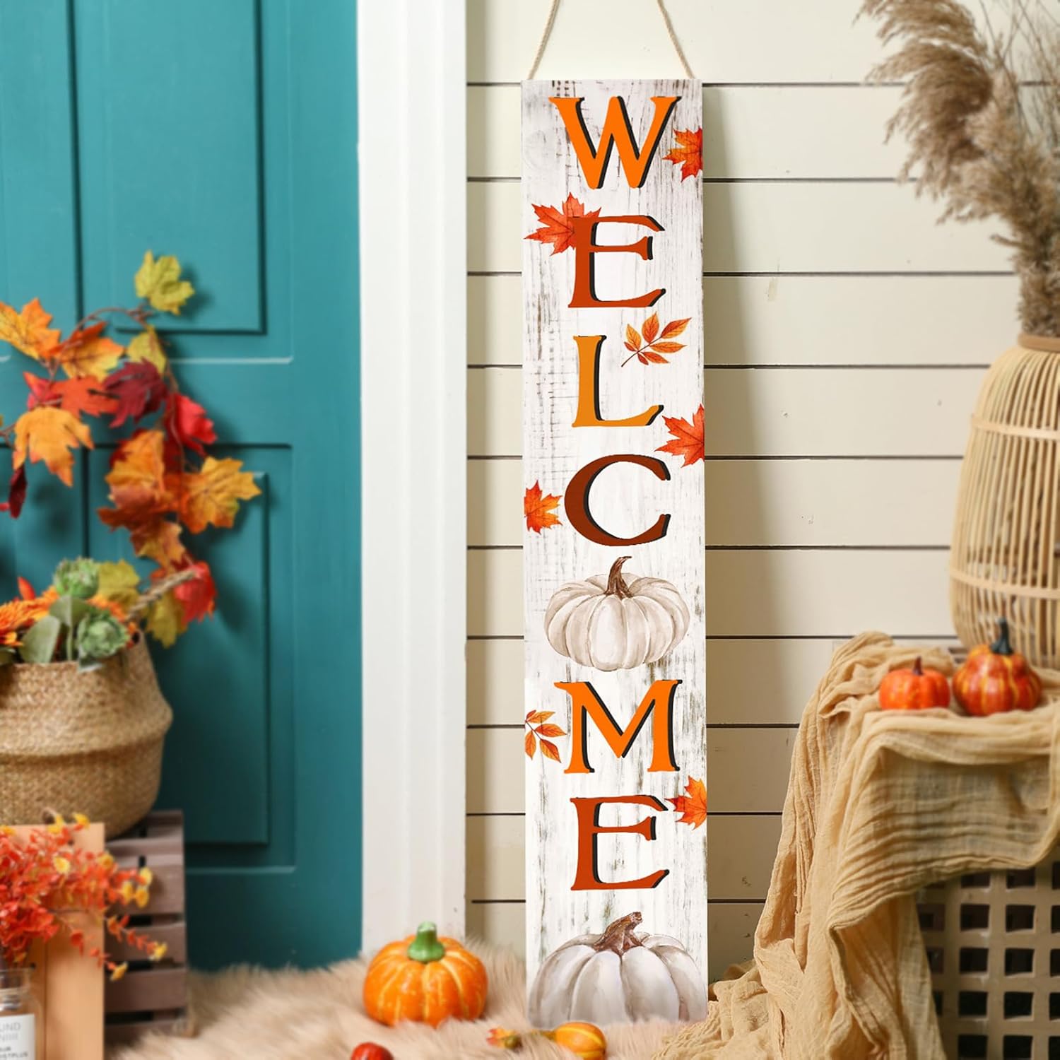 Amazon.com : Memorywuu Thanksgiving Fall Wooden Porch Sign 47" Outdoor ...