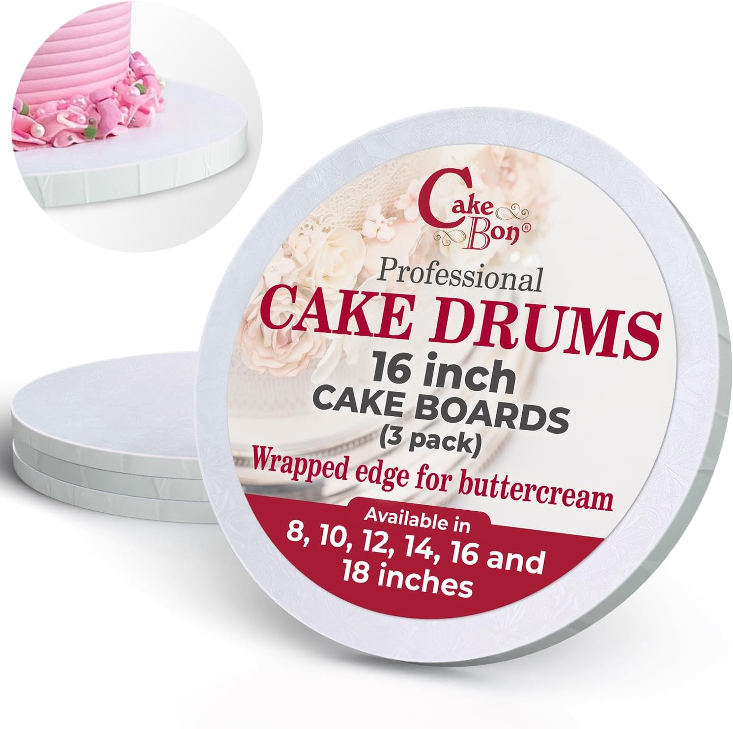 Amazon.com: 16 inch White Round Sturdy Cake Board Drums for Displaying ...