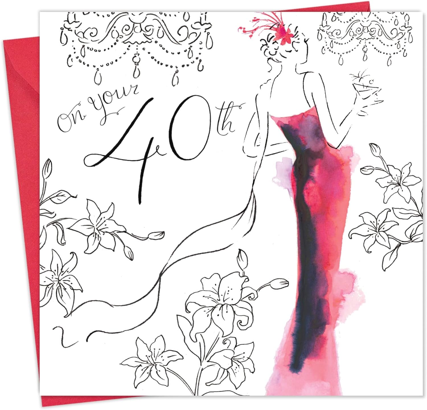 Twizler 40th Birthday Card for Her with Crystal Finish & Watercolour ...