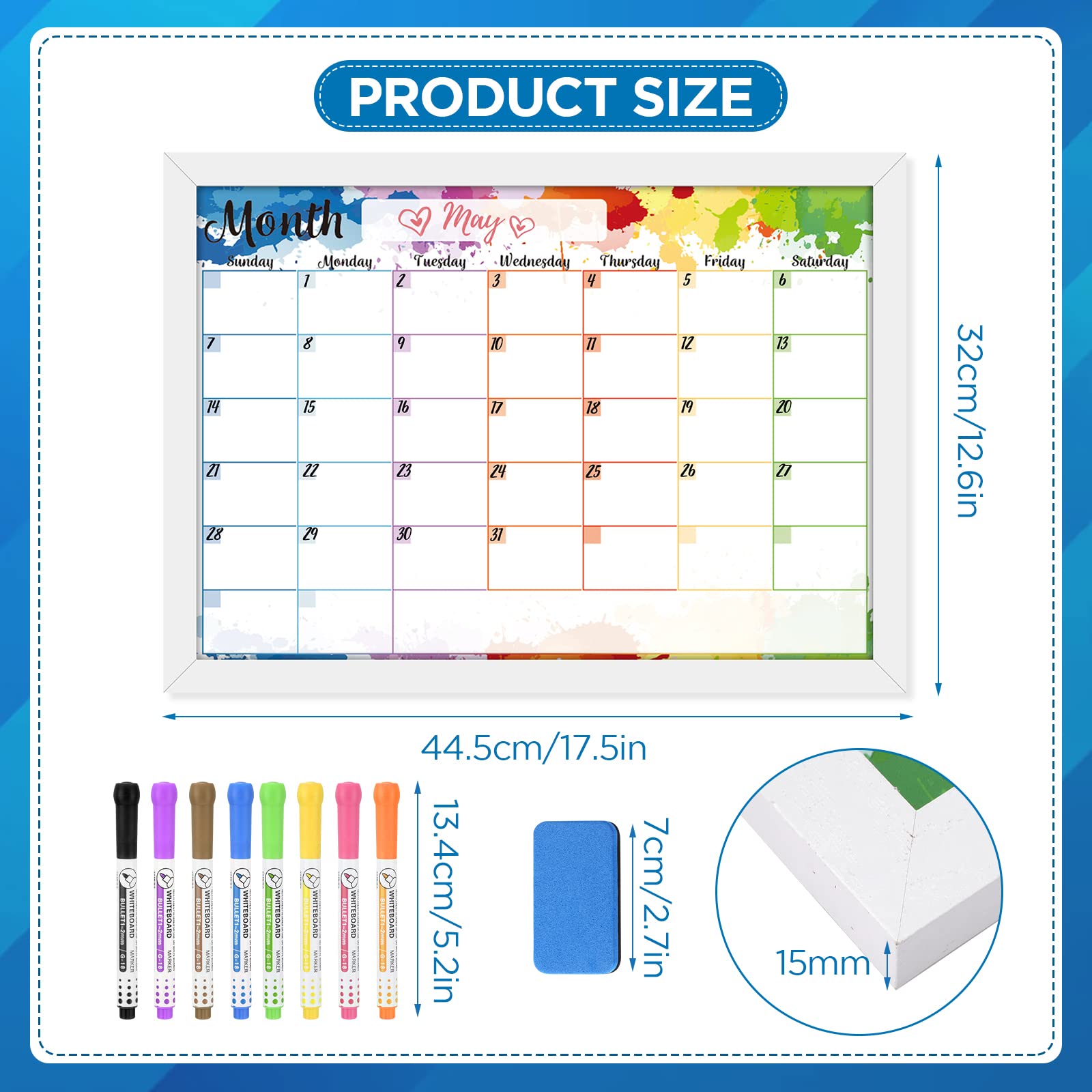 Monthly Calendar Dry Erase Whiteboard for Wall 17 x 13 inch Magnetic ...