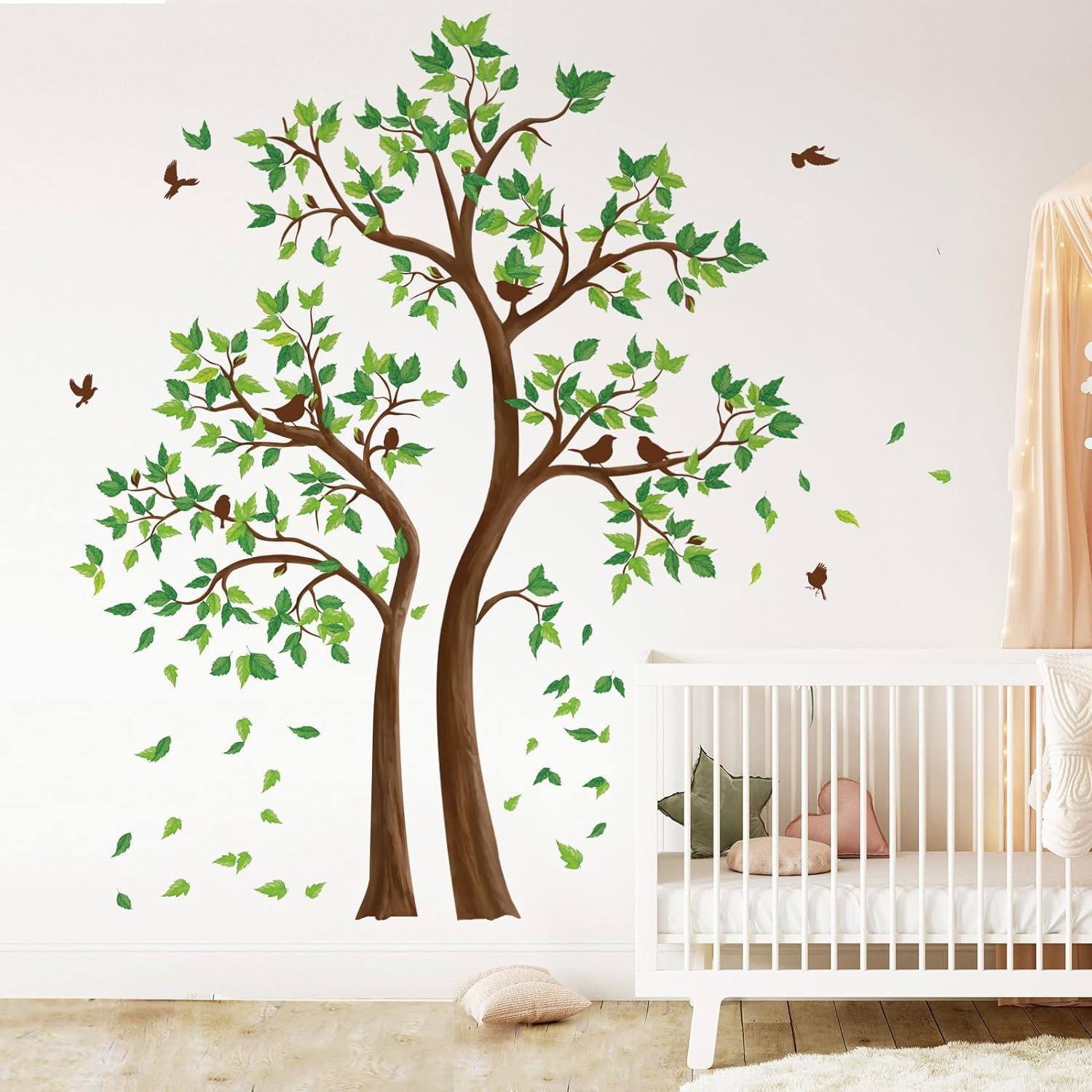 INKFENCE 106 cm Green Tree Wall Stickers Flying Leaves Birds Wall ...