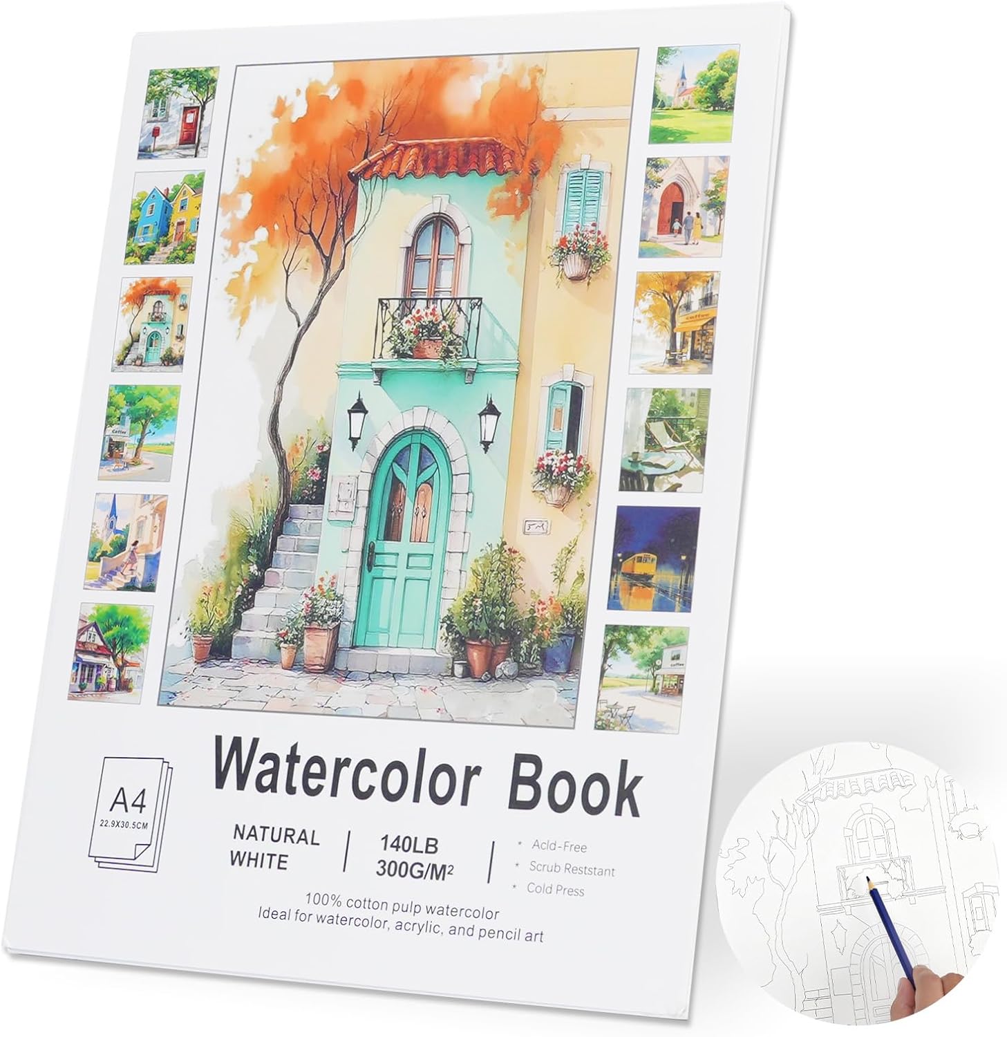 Amazon.com: RGBMIX 12 Sheets Watercolor Paper Book 9x12'' Cotton 140lb ...