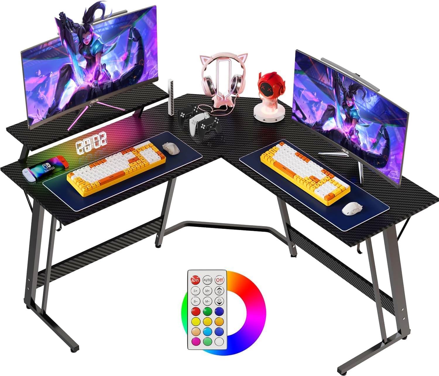Devoko L Shaped Gaming Desk Computer Desk with LED Lights 130cm Corner ...