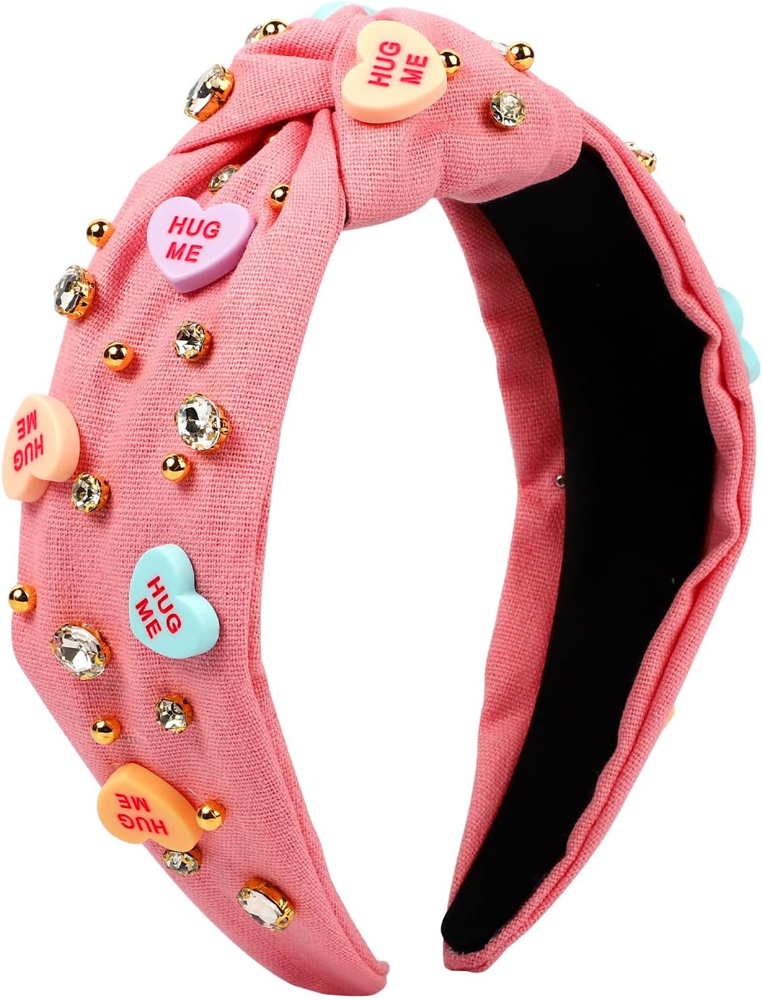 Valentine's Day Headband, Rhinestone Heart Embellished Knotted Headband ...